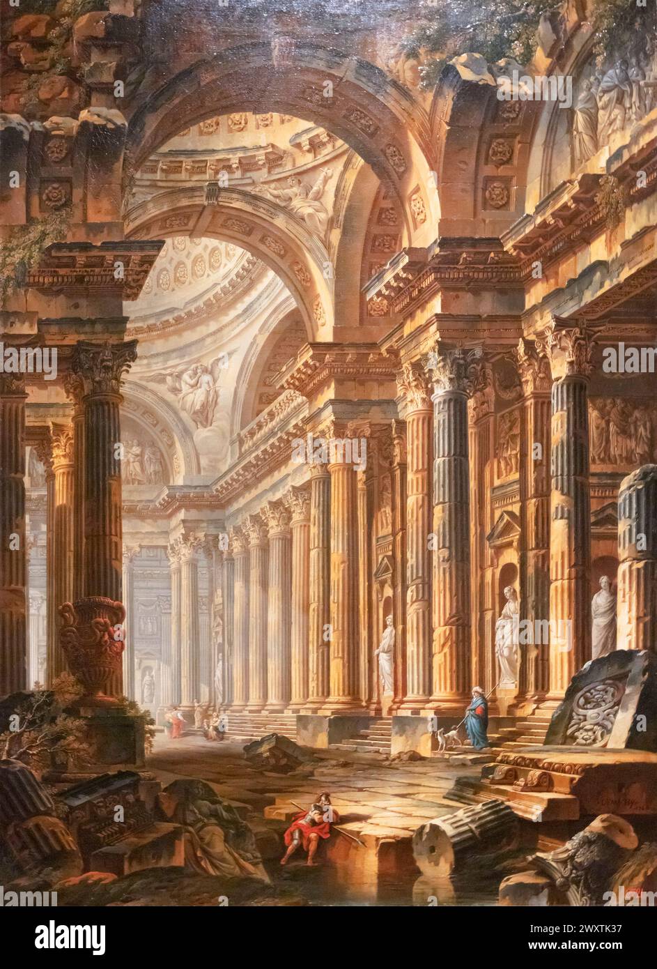 Ancient basilica, ruins of a temple, painting by Pierre Antoine Demachy ...