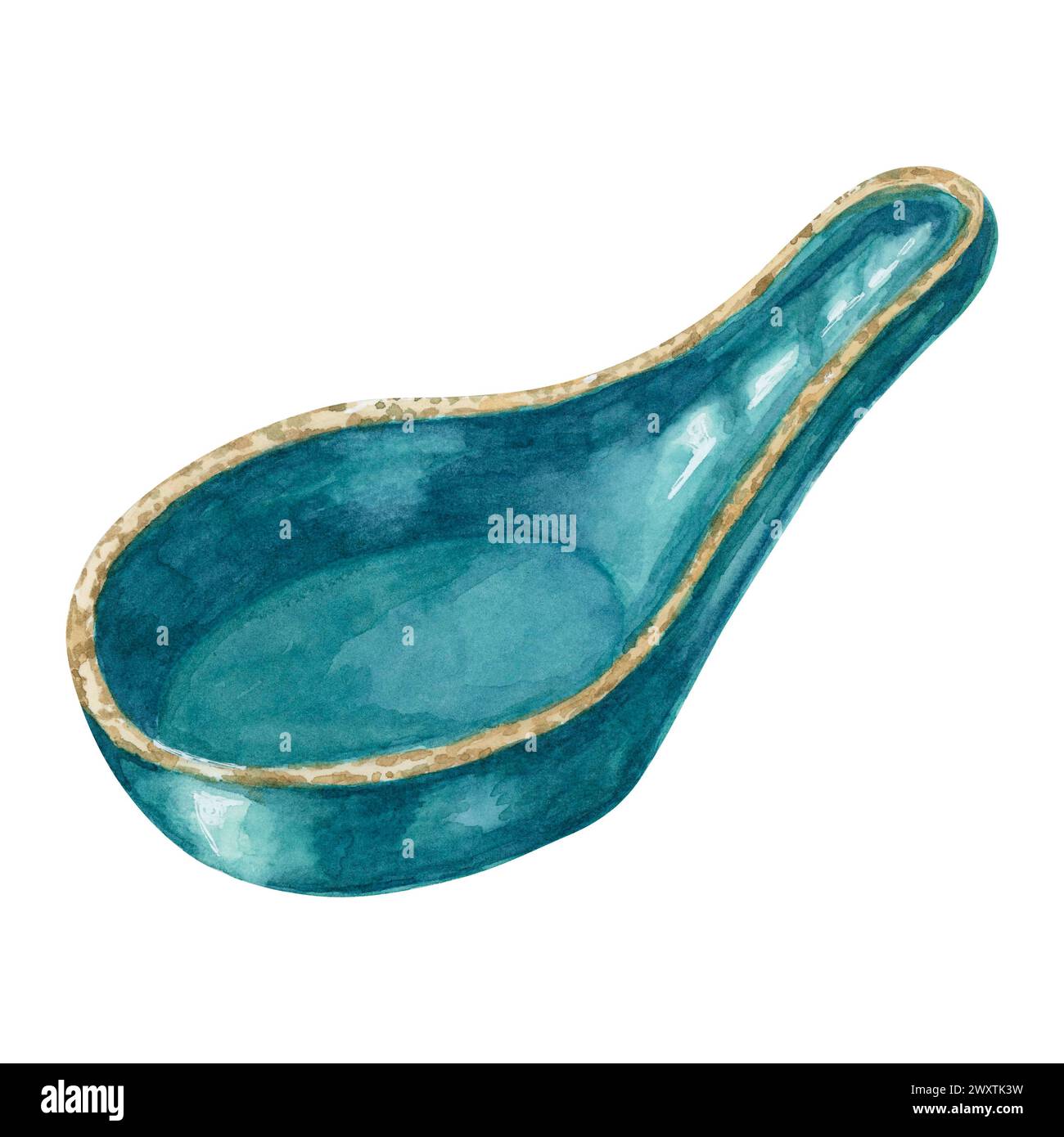 Ceramic spoon in watercolor. Hand drawn clipart of empty porcelain ...