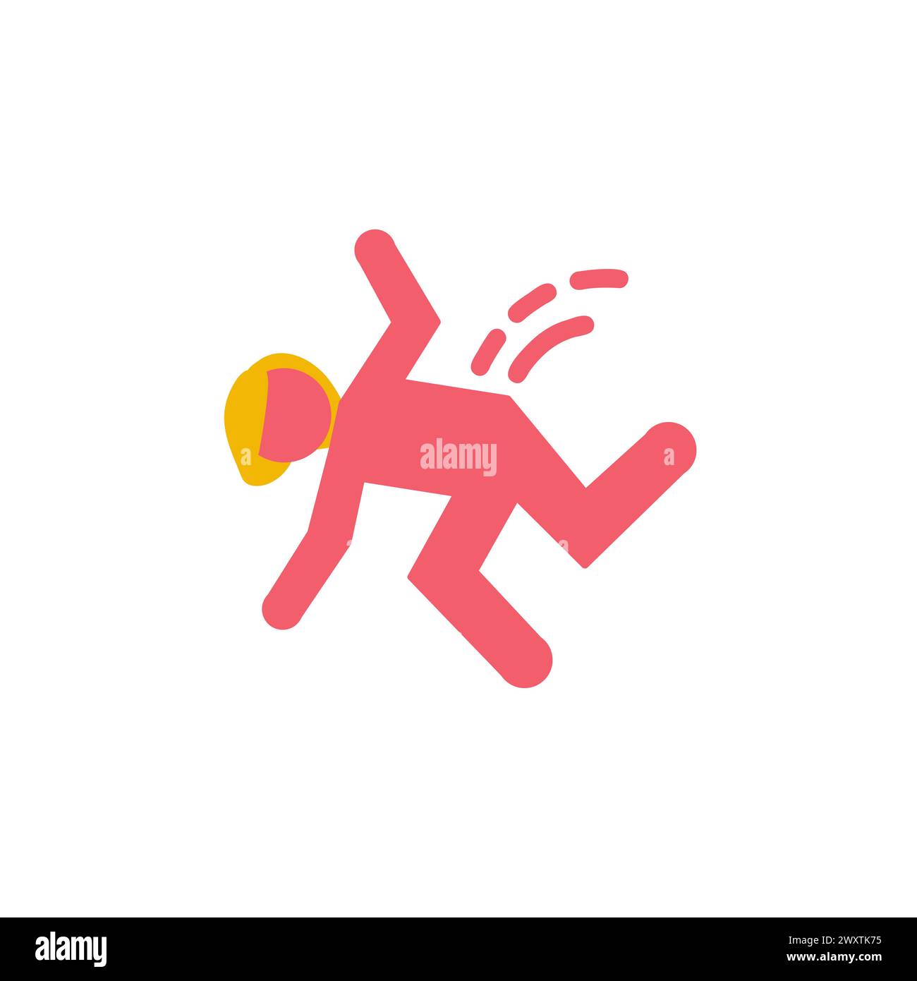 Falling pink woman silhouette pictogram. Caution sign. Isolated on ...