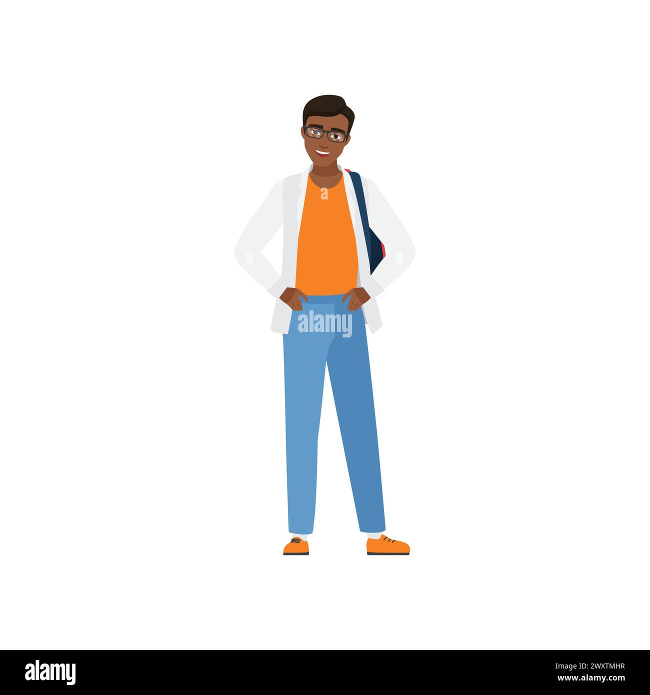 Happy standing student character. Student boy with backpack flat vector ...