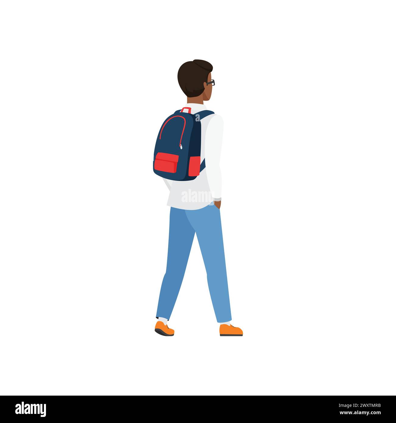 Back view of walking student character. Student boy with university ...