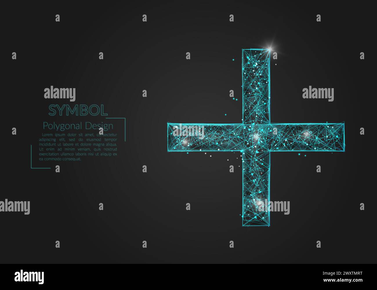 Abstract isolated blue image of a plus or cross sign. Polygonal ...
