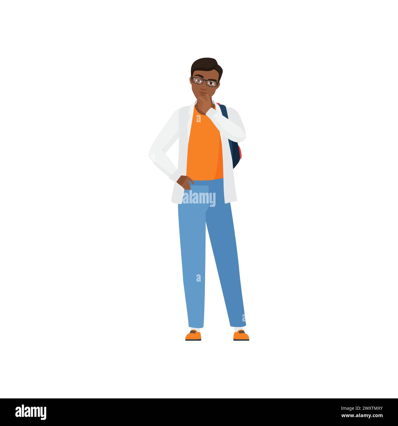 Student character in thinking posture. Confused student boy flat vector ...