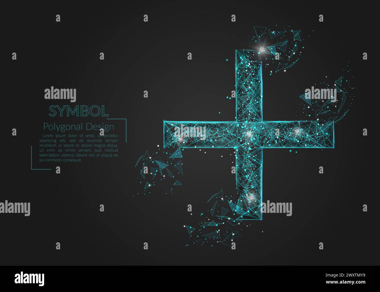 Abstract isolated blue image of a plus or cross sign. Polygonal ...