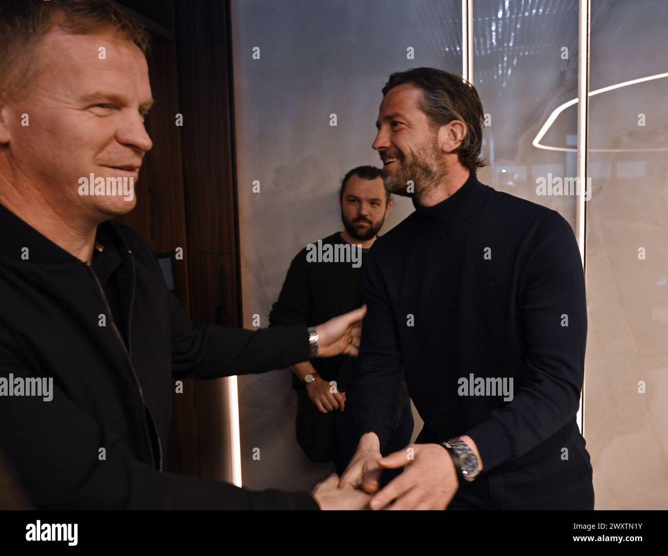 Genk's head coach Wouter Vrancken and former Westerlo coach Rik De Mil ...