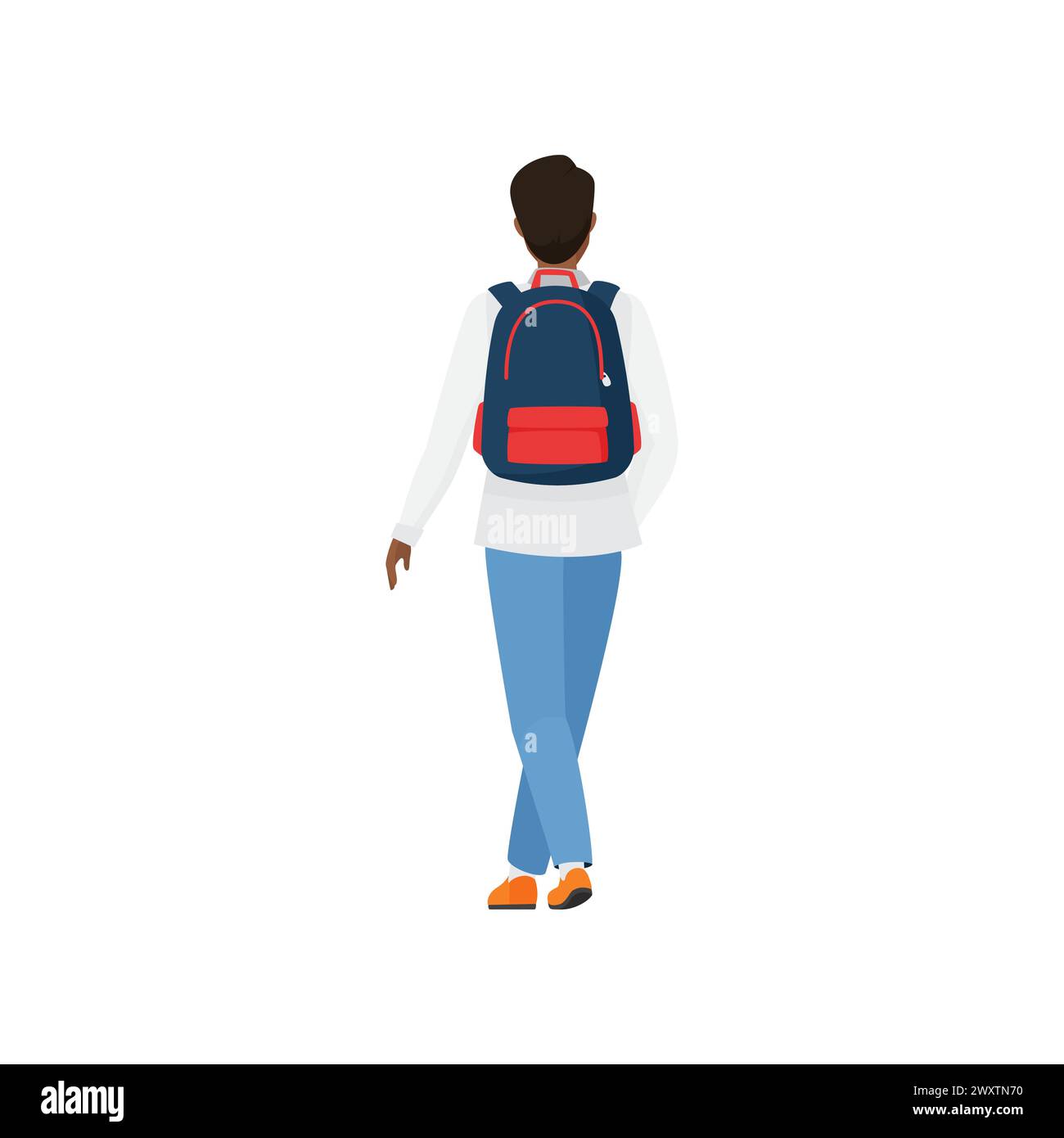 Back view of standing student character. Student boy with university ...
