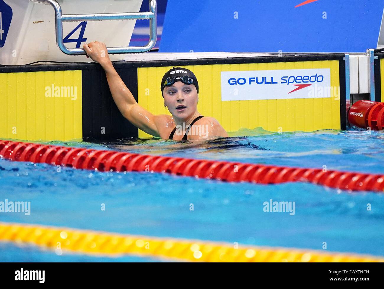 Abbie Wood in action during the Women's 200m Freestyle on day one of the 2024 British Swimming ...