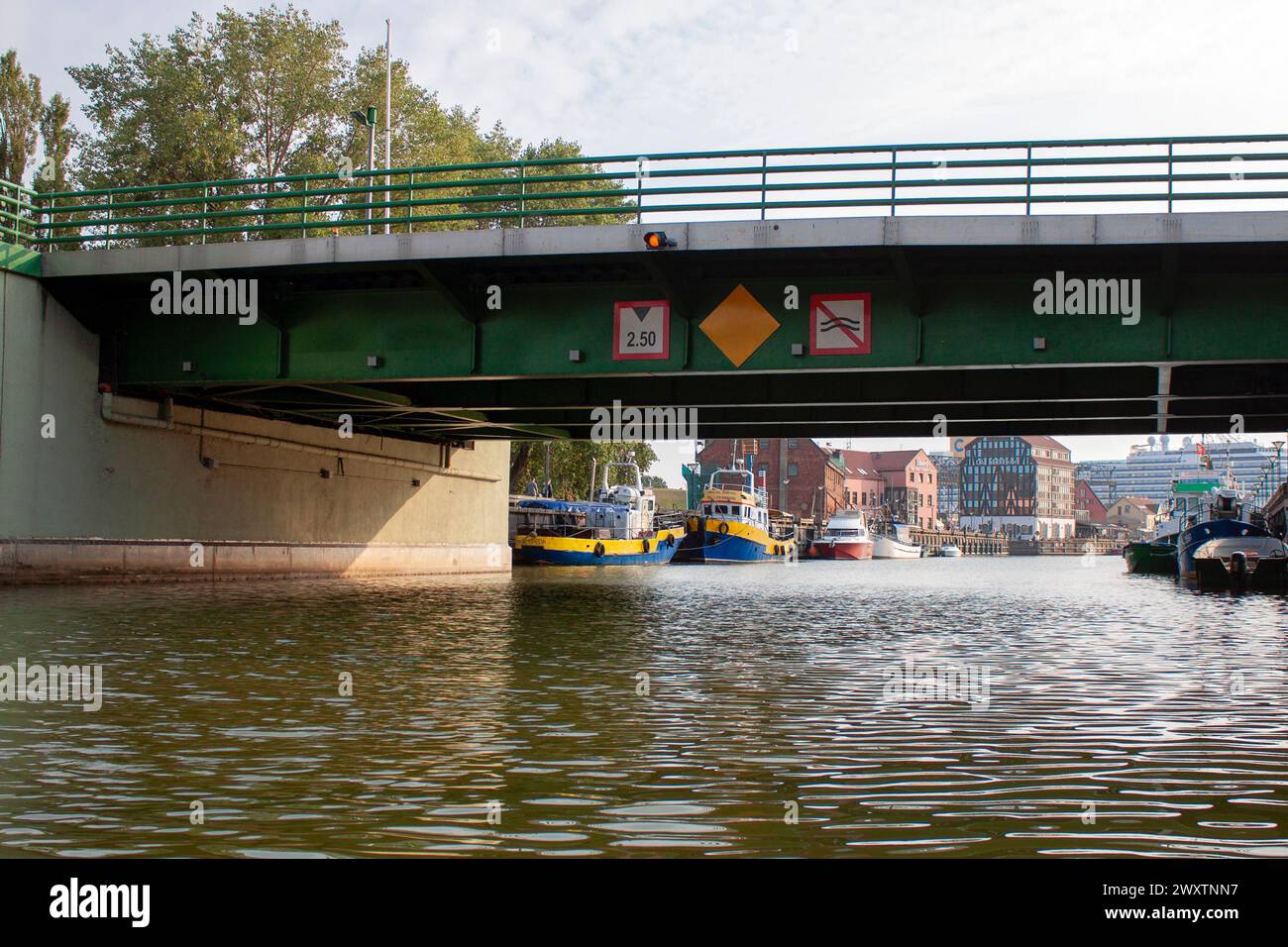 Signs on the drawbridge bridge serving to guide boatmasters, selective ...