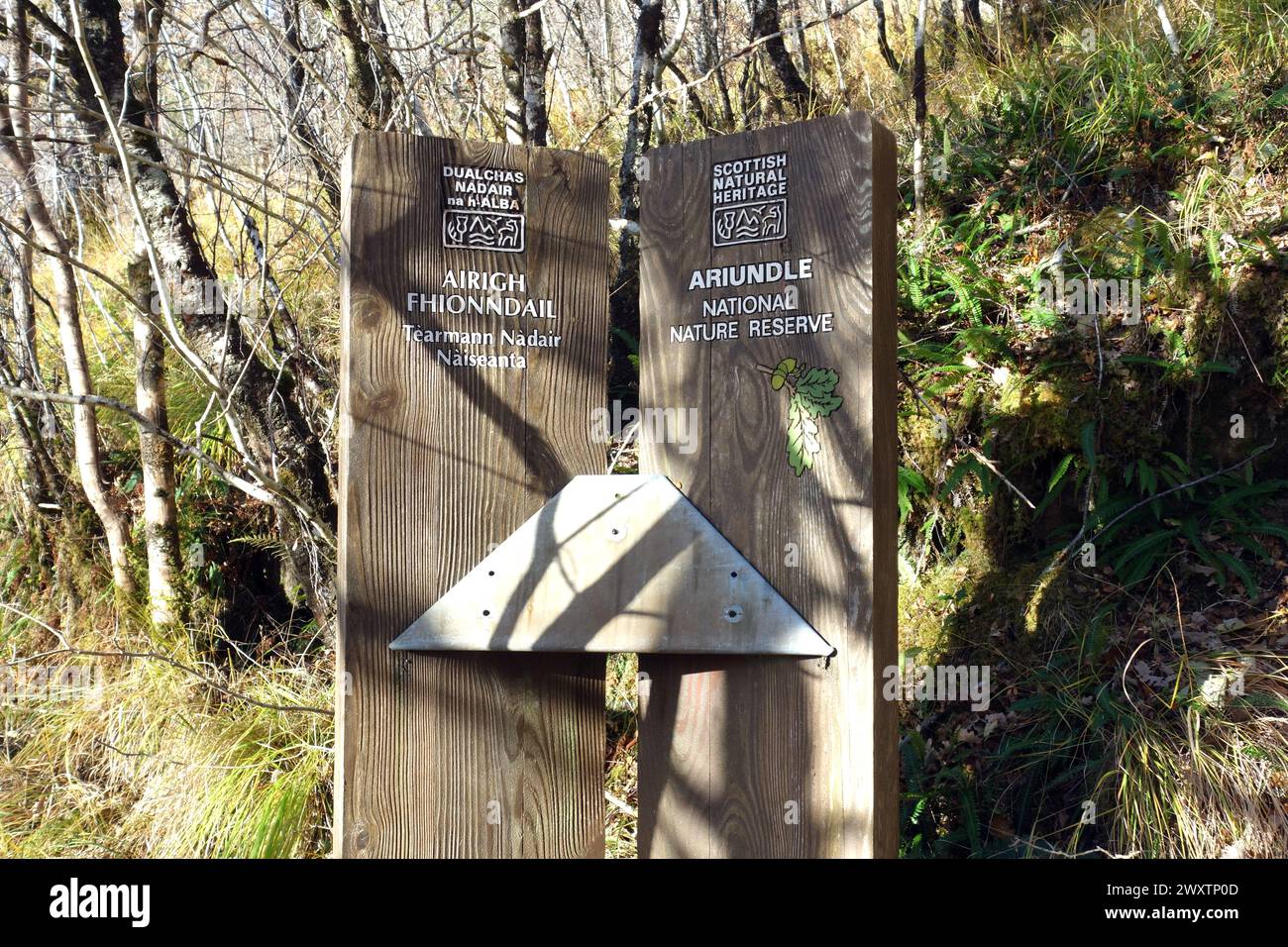 Wooden Sign for Ariundle National Nature Reserve near Strontian in ...