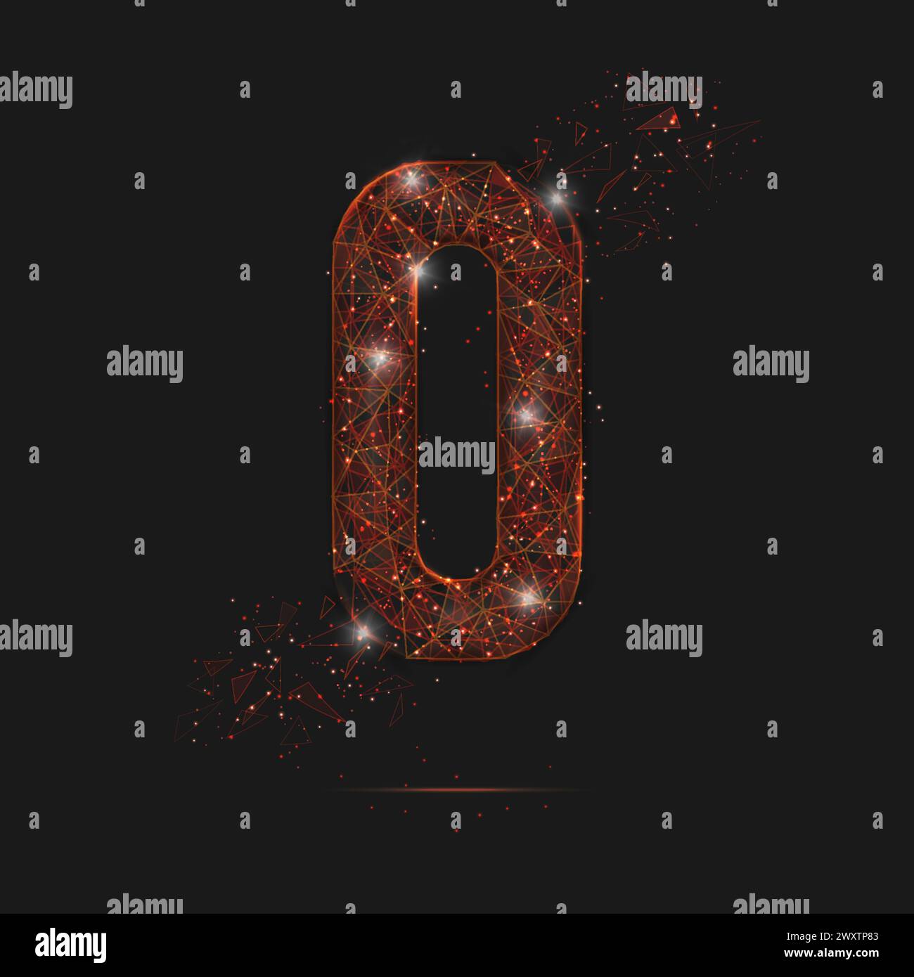 Abstract isolated orange image of a number zero. Polygonal illustration ...