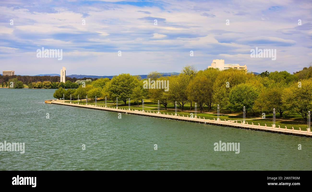 Lake Burley Griffin, Canberra, Australia, South shore of wide river ...