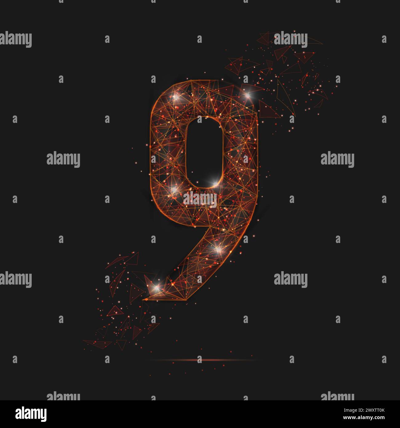 Abstract isolated orange image of a number nine. Polygonal illustration ...