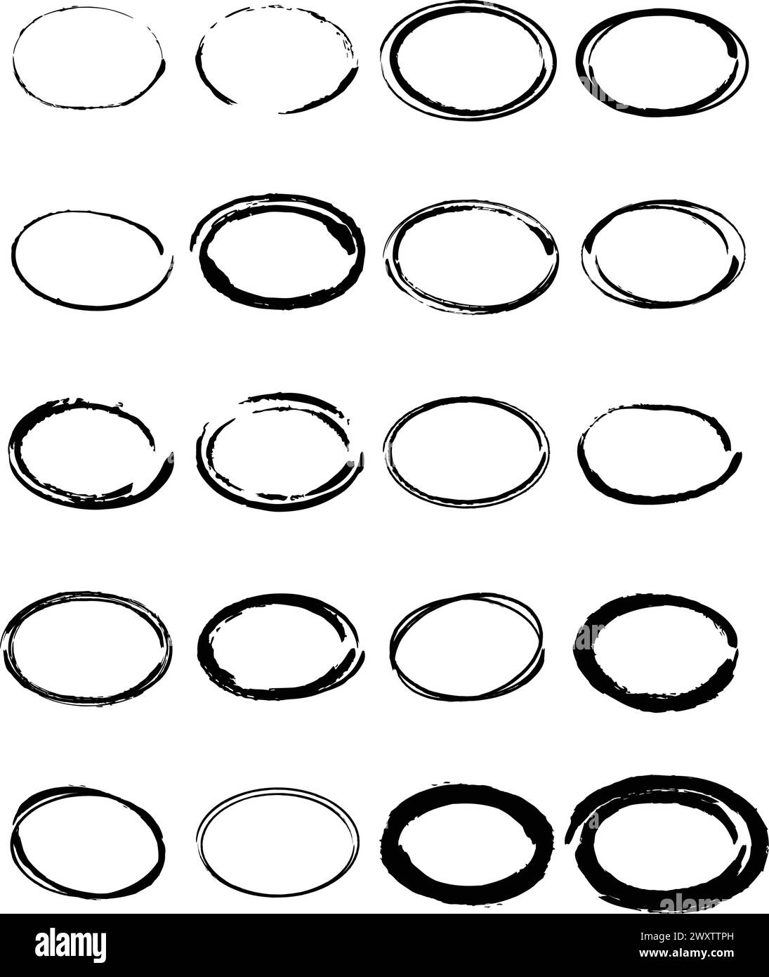 Frame ellipse, grunge oval outline border shape icon, decorative doodle ...