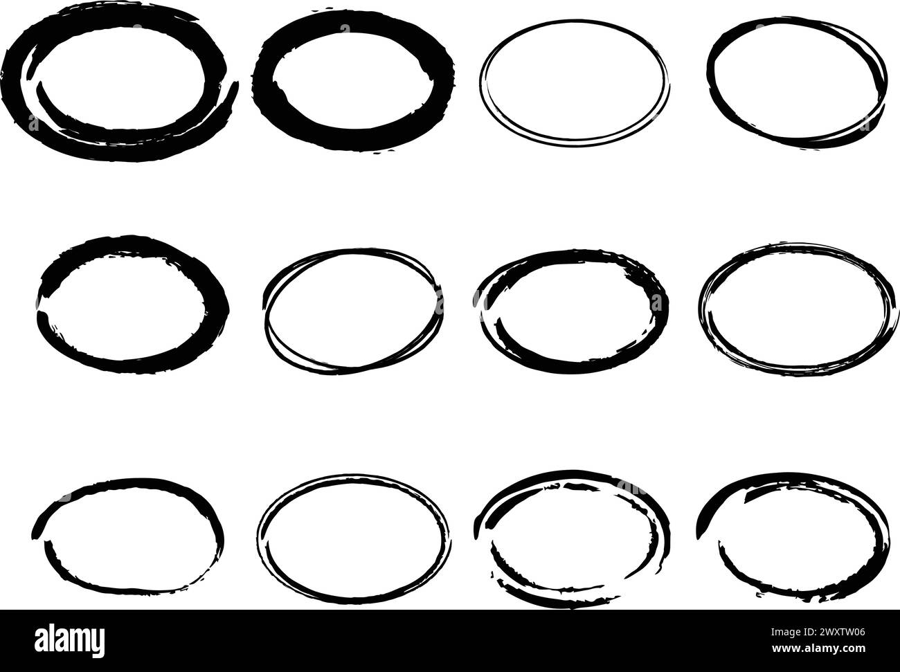 Frame ellipse, grunge oval outline border shape icon, decorative doodle ...