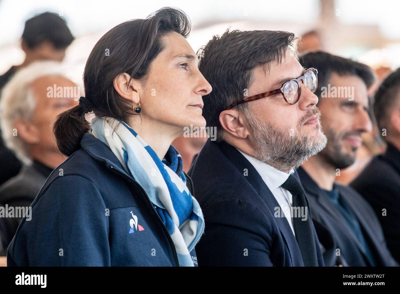 Marseille, France. 02nd Apr, 2024. Amelie Oudea-Castera (L) and Benoit ...