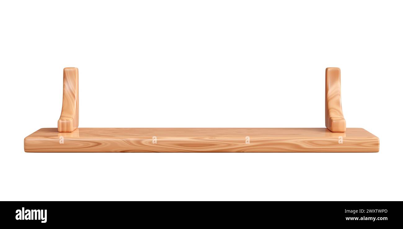Empty wooden wall shelf. 3D render illustration Stock Photo - Alamy