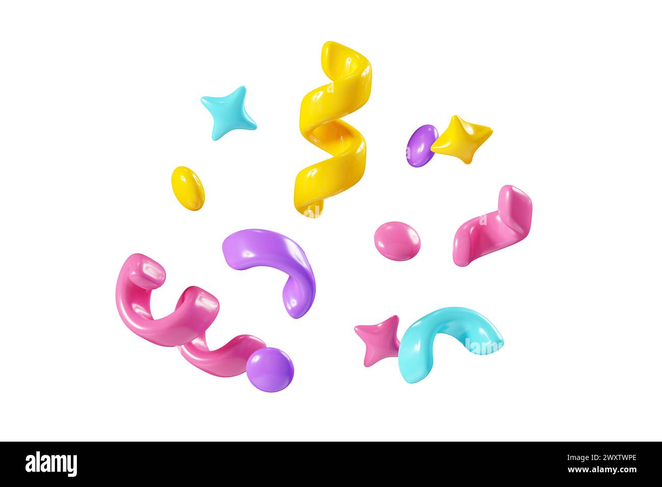 Birthday party popper confetti streamers 3d render illustration Stock ...