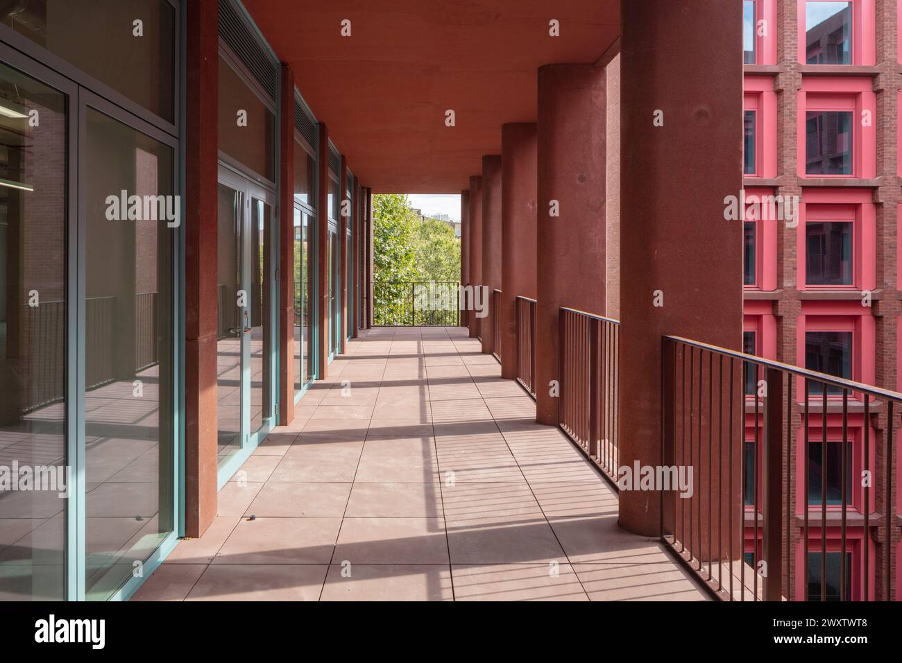 Office block Balcony with colonnades. Wick Park, London, United Kingdom ...