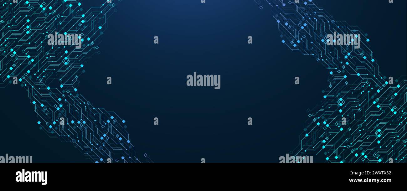 Modern technology circuit board texture background design. Waves flow. Quantum explosion ...