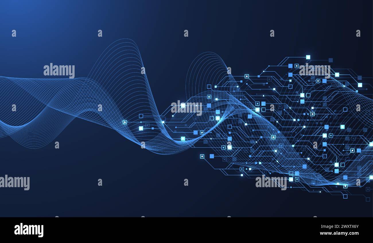 Quantum computer technologies concept. Futuristic blue circuit board background vector. Modern ...
