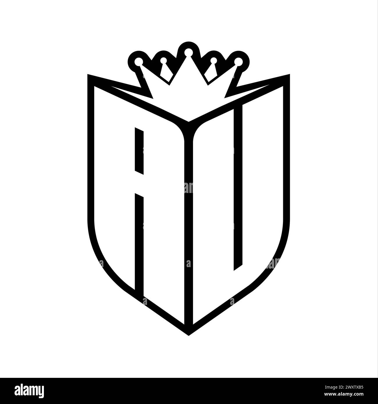 AU Letter bold monogram with shield shape and sharp crown inside shield ...