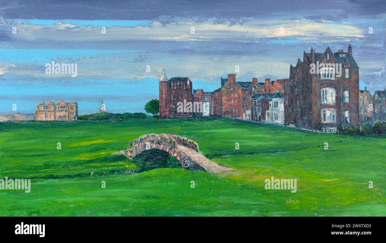 Art painting of the famous Swilcan Bridge Stock Photo - Alamy