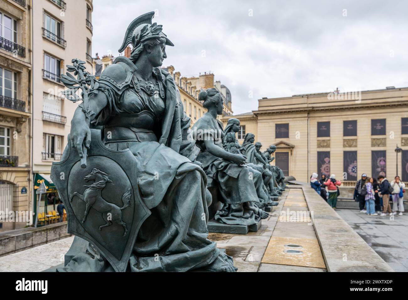 A row of allegorical statues representing continents on the terrace of ...