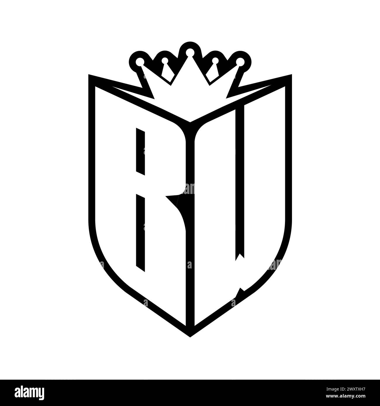 BW Letter bold monogram with shield shape and sharp crown inside shield ...