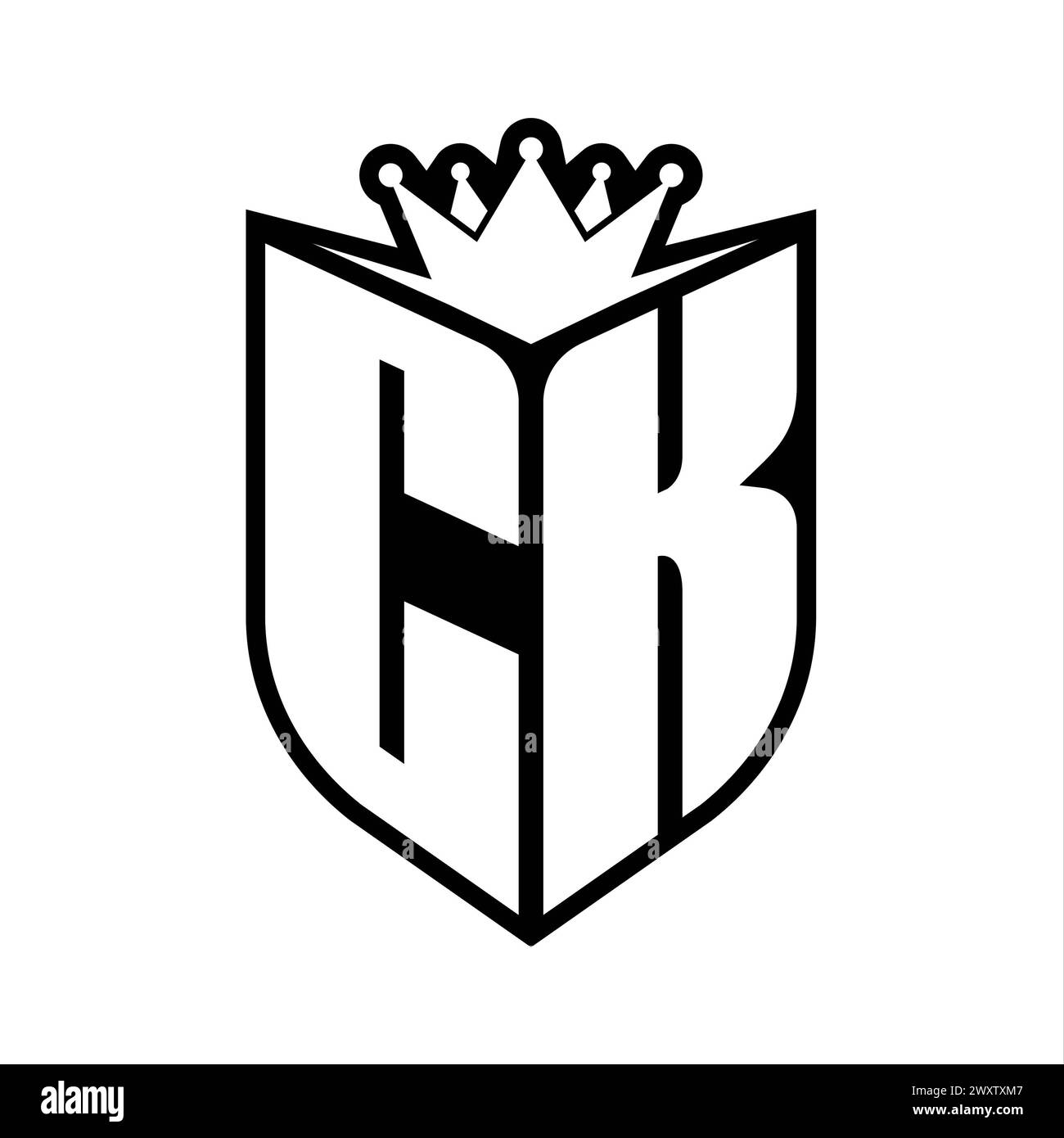 CK Letter bold monogram with shield shape and sharp crown inside shield ...