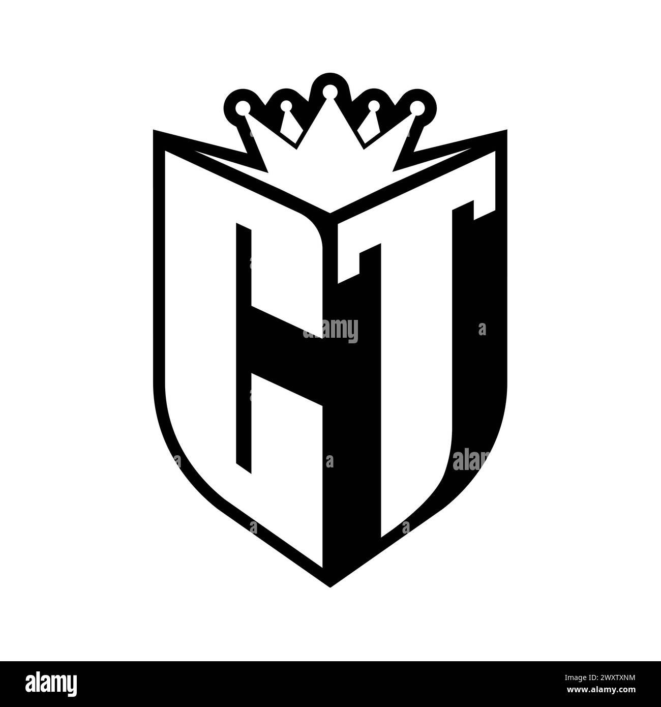 CT Letter bold monogram with shield shape and sharp crown inside shield ...