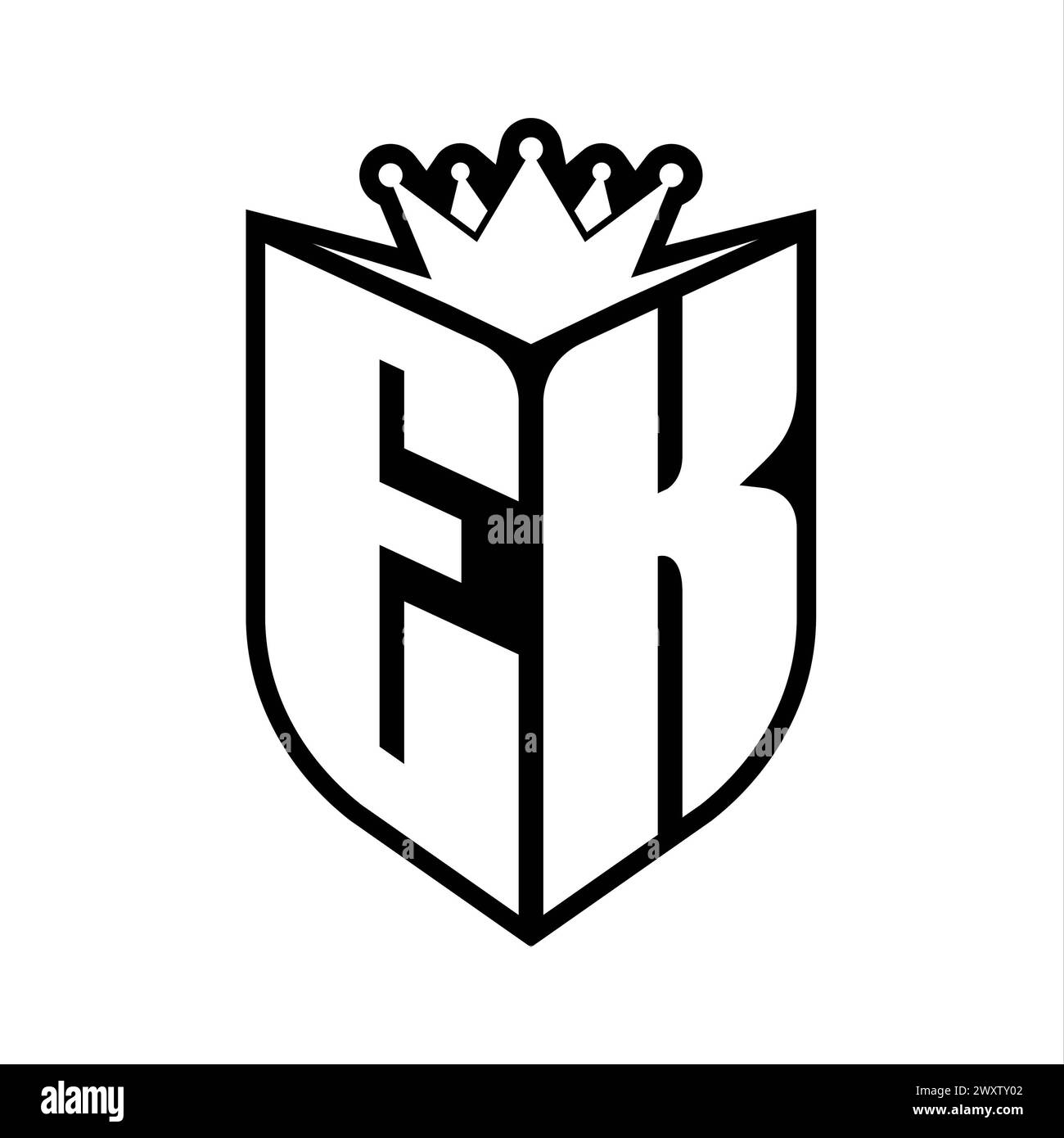 EK Letter bold monogram with shield shape and sharp crown inside shield black and white color ...