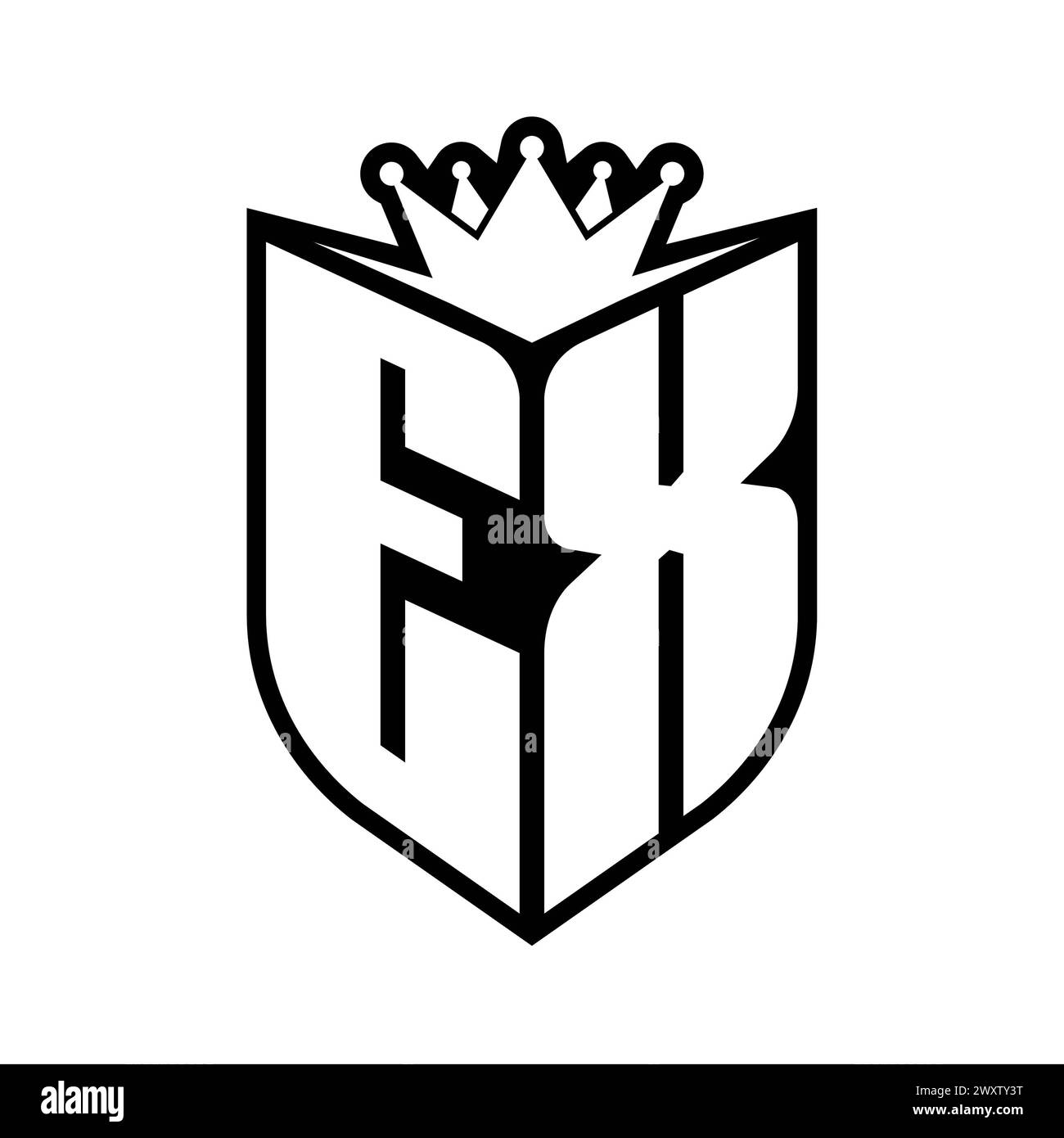 Ex Letter Bold Monogram With Shield Shape And Sharp Crown Inside Shield Black And White Color