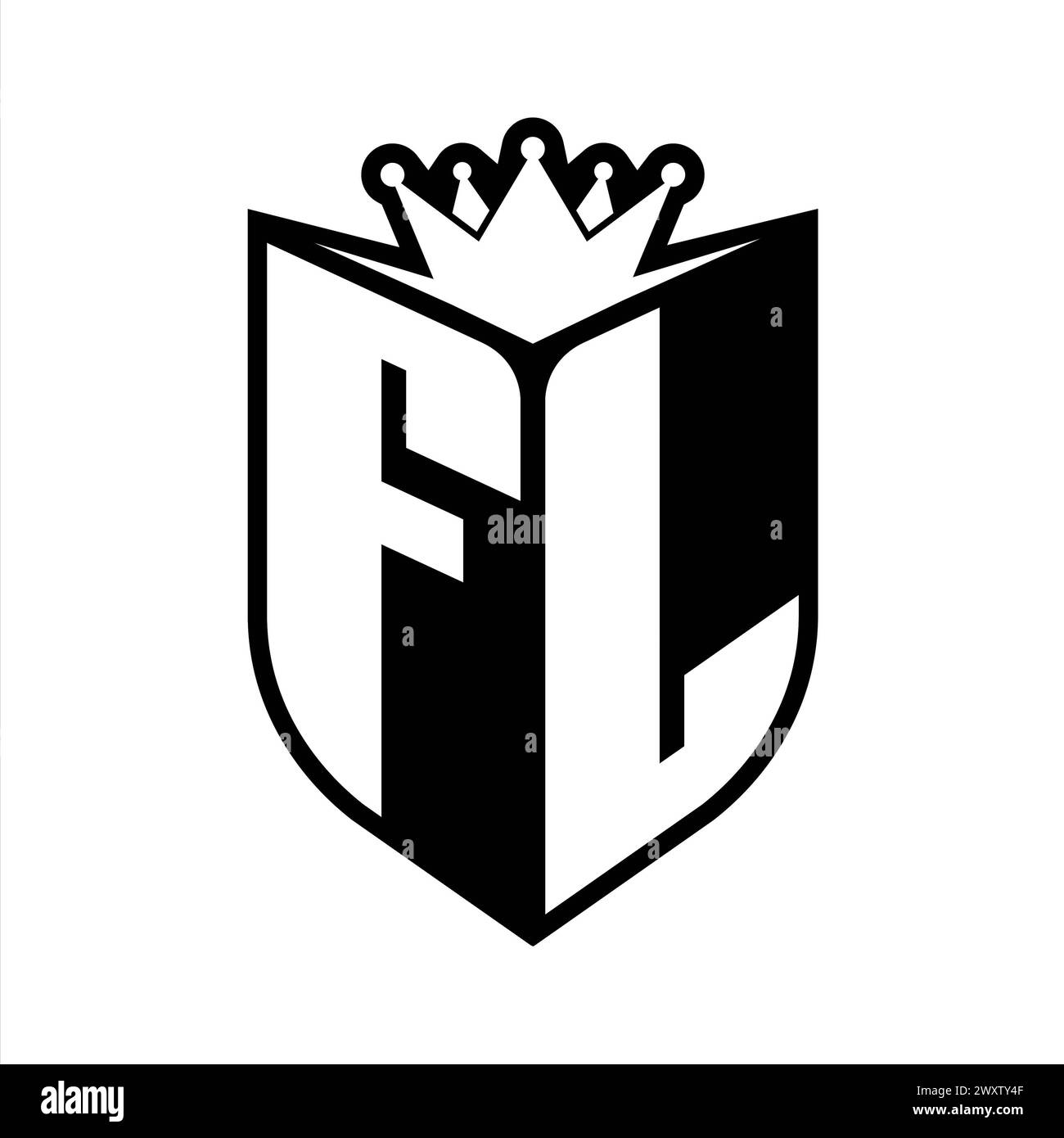 FL Letter bold monogram with shield shape and sharp crown inside shield ...