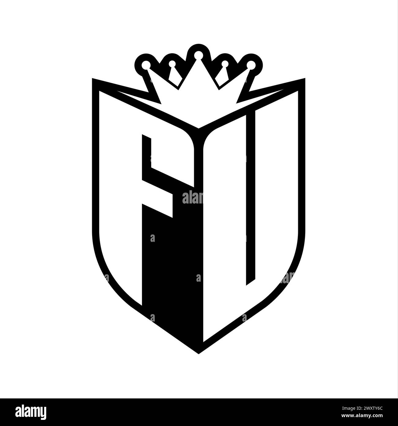 FU Letter bold monogram with shield shape and sharp crown inside shield ...