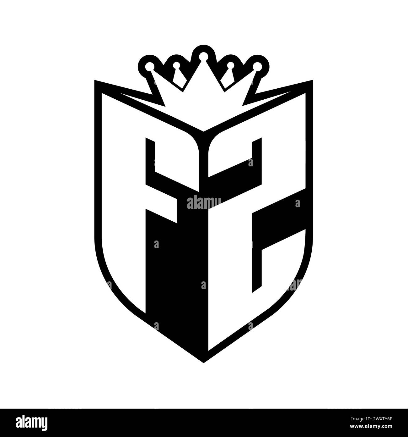 FZ Letter bold monogram with shield shape and sharp crown inside shield black and white color ...