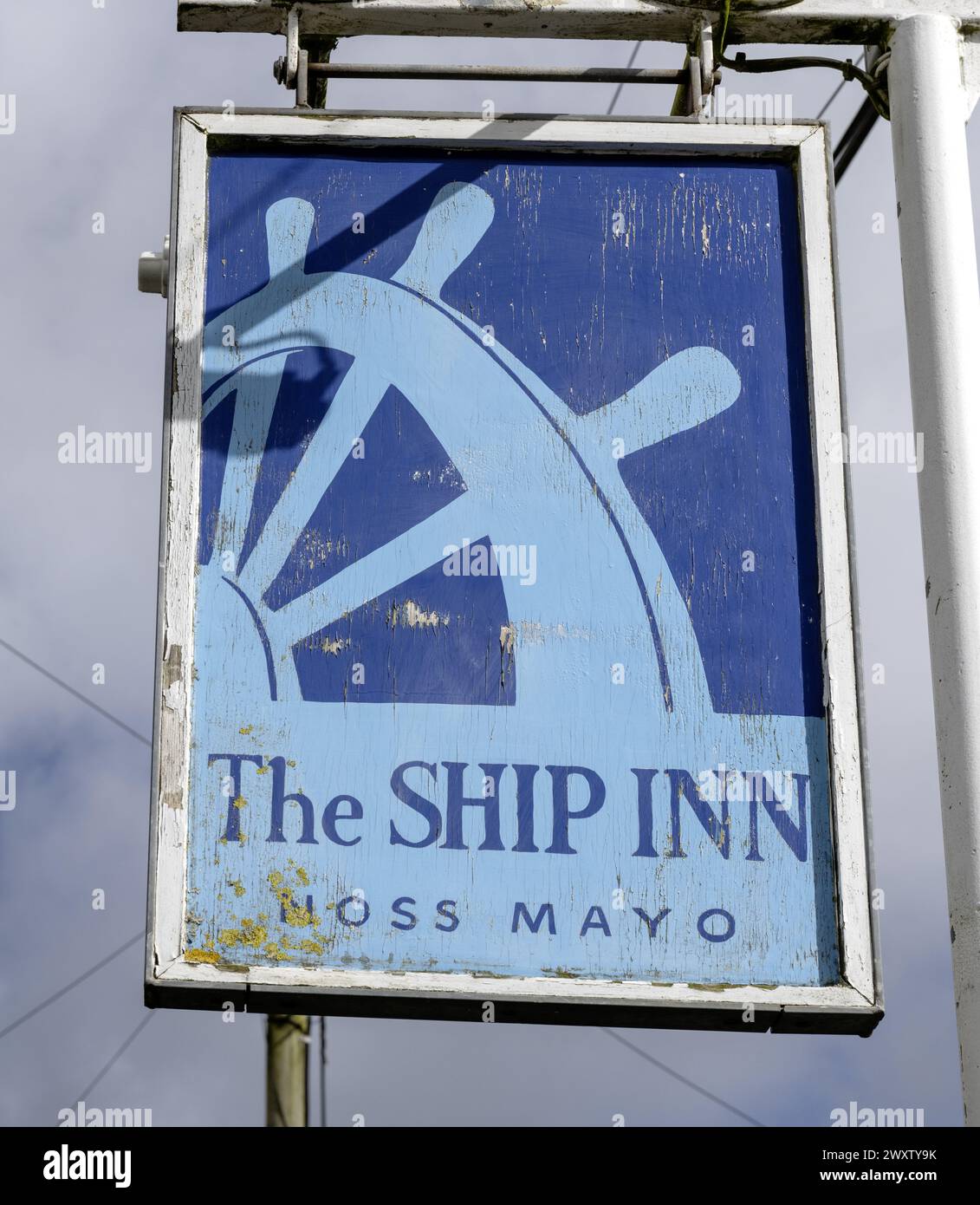Traditional hanging pub sign at The Ship Inn - public house - Noss mayo ...