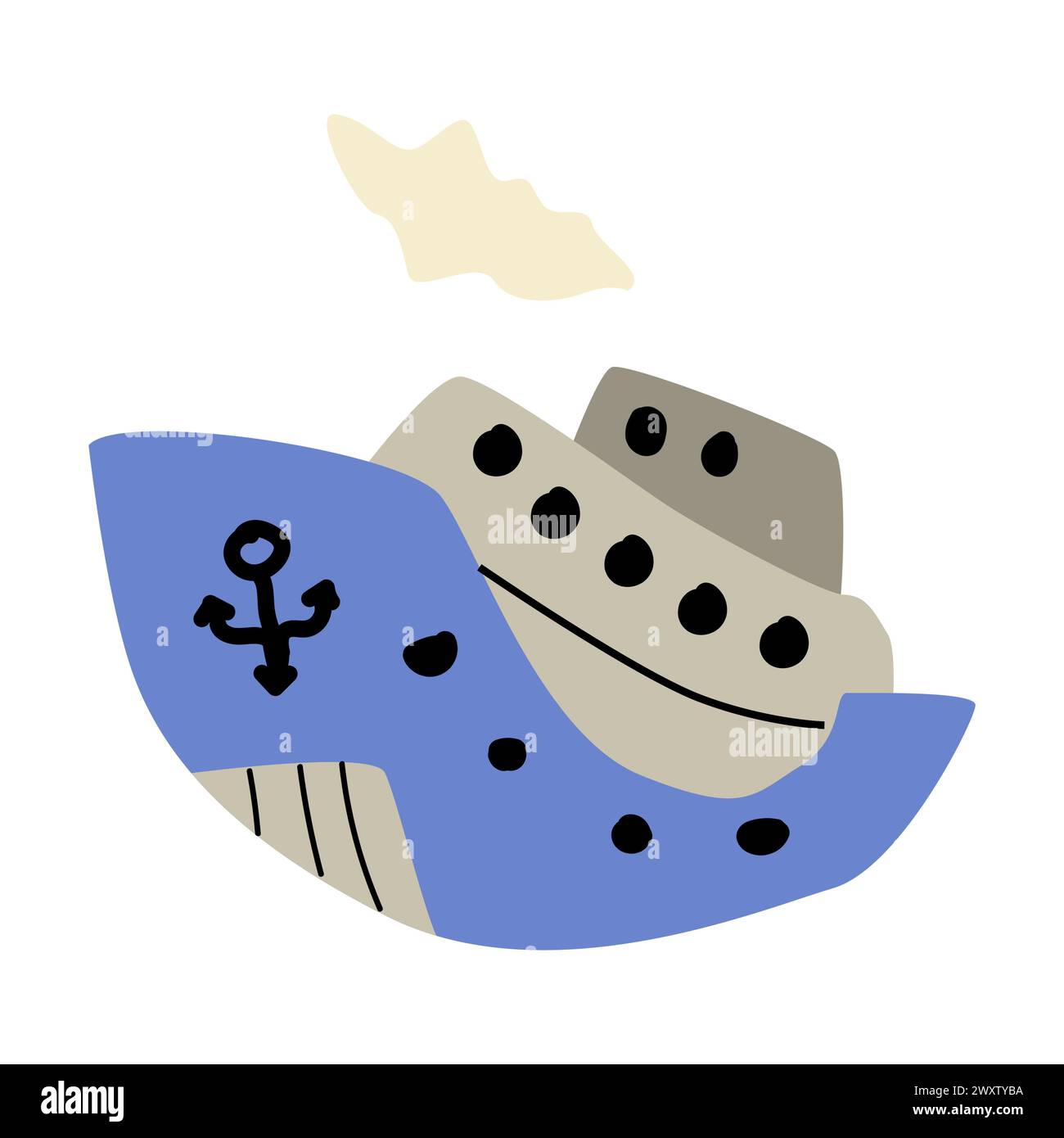 Hand drawn ship or boat in blue color doodle vector icon isolated ...