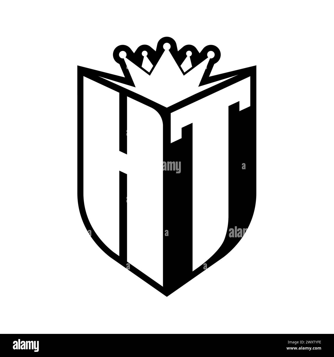 HT Letter bold monogram with shield shape and sharp crown inside shield ...
