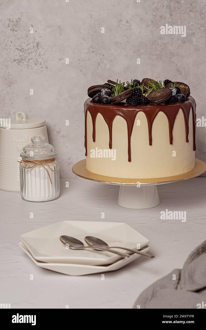 Food photography of birthday cake, decorated, cake, biscuit, blueberry ...