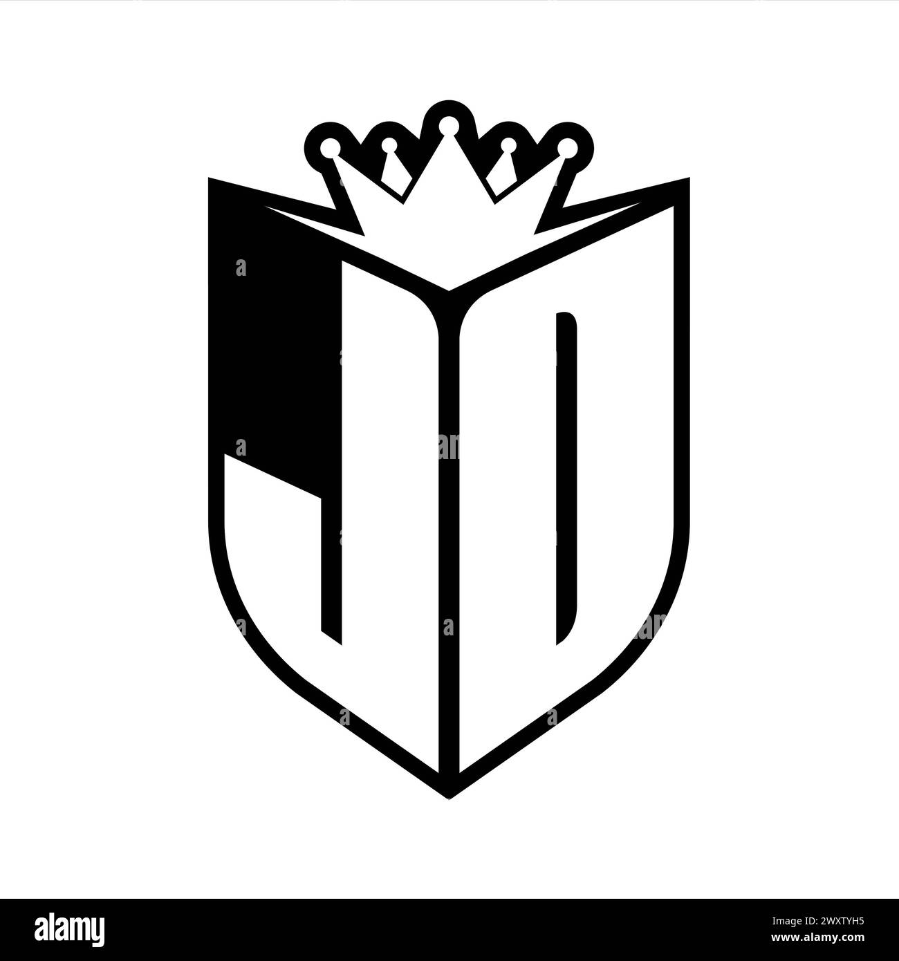 JD Letter bold monogram with shield shape and sharp crown inside shield ...
