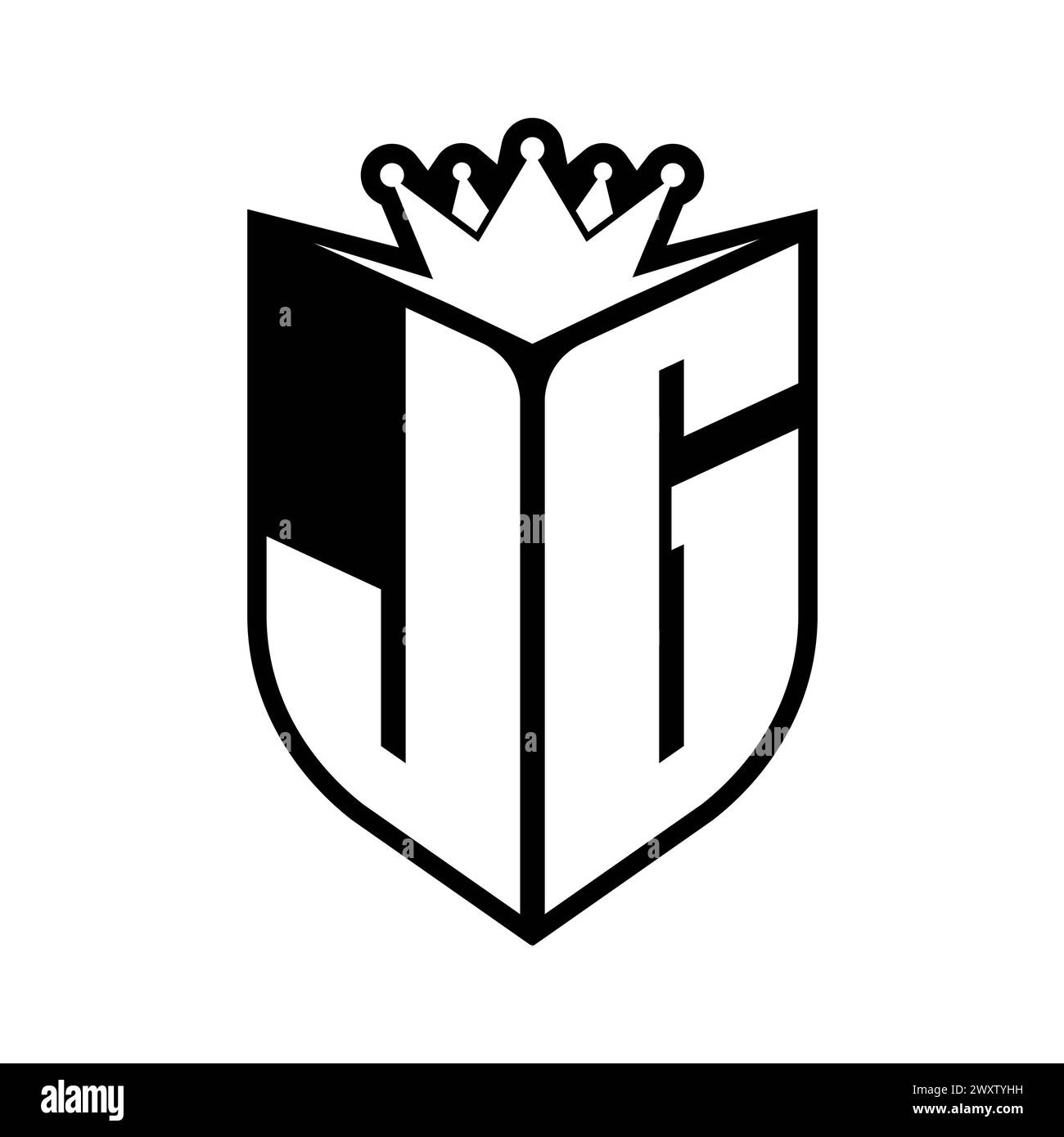 JG Letter bold monogram with shield shape and sharp crown inside shield ...