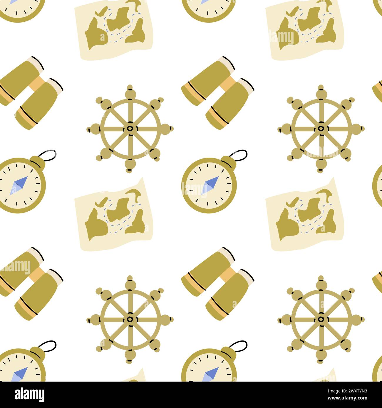 Cute marine baby pattern with compass and golden nautical elements ...