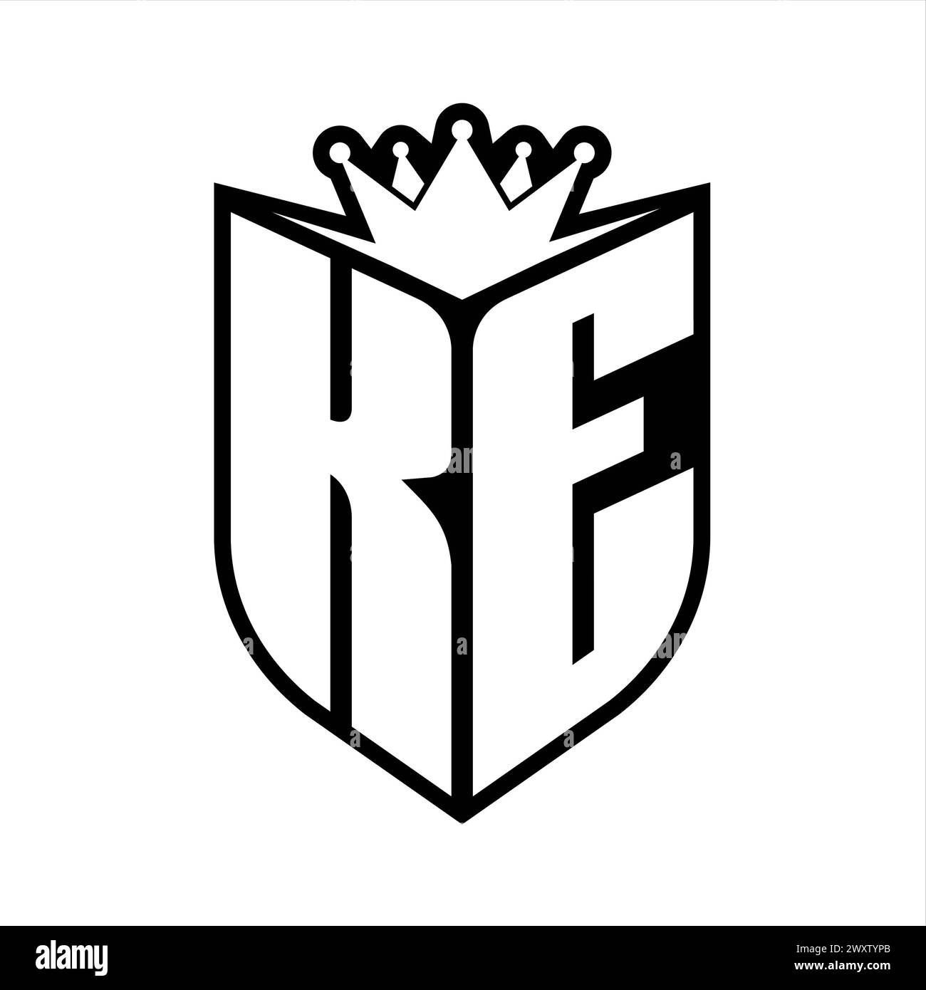 KE Letter bold monogram with shield shape and sharp crown inside shield ...