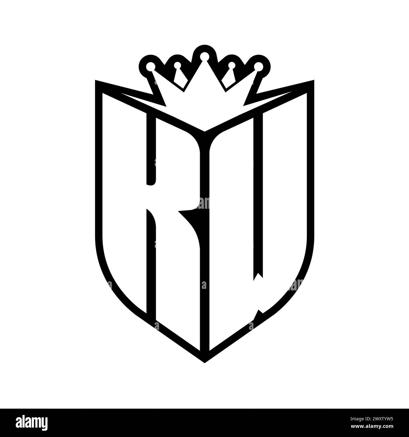 KW Letter bold monogram with shield shape and sharp crown inside shield ...