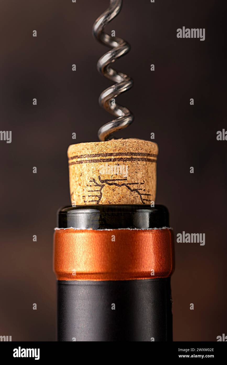 Macro photography of wine; bottle, cork; corkscrew, winery; drink ...