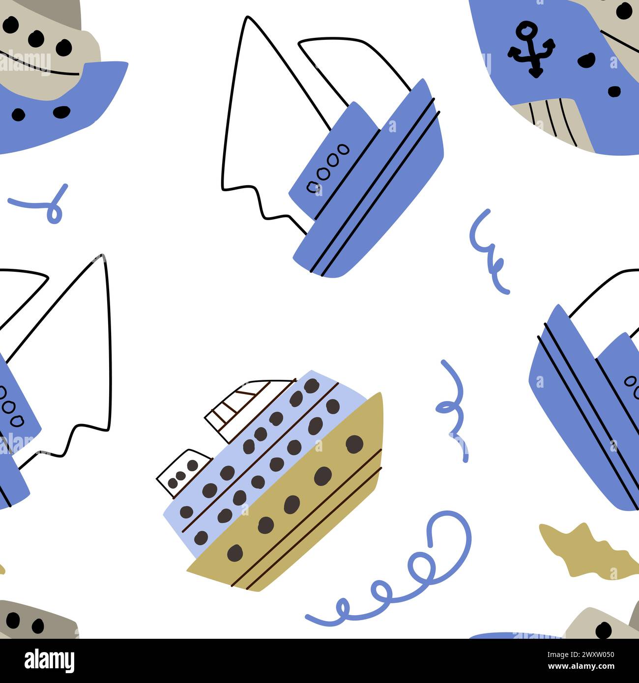 Cute marine baby pattern with ship and boats nautical elements ...