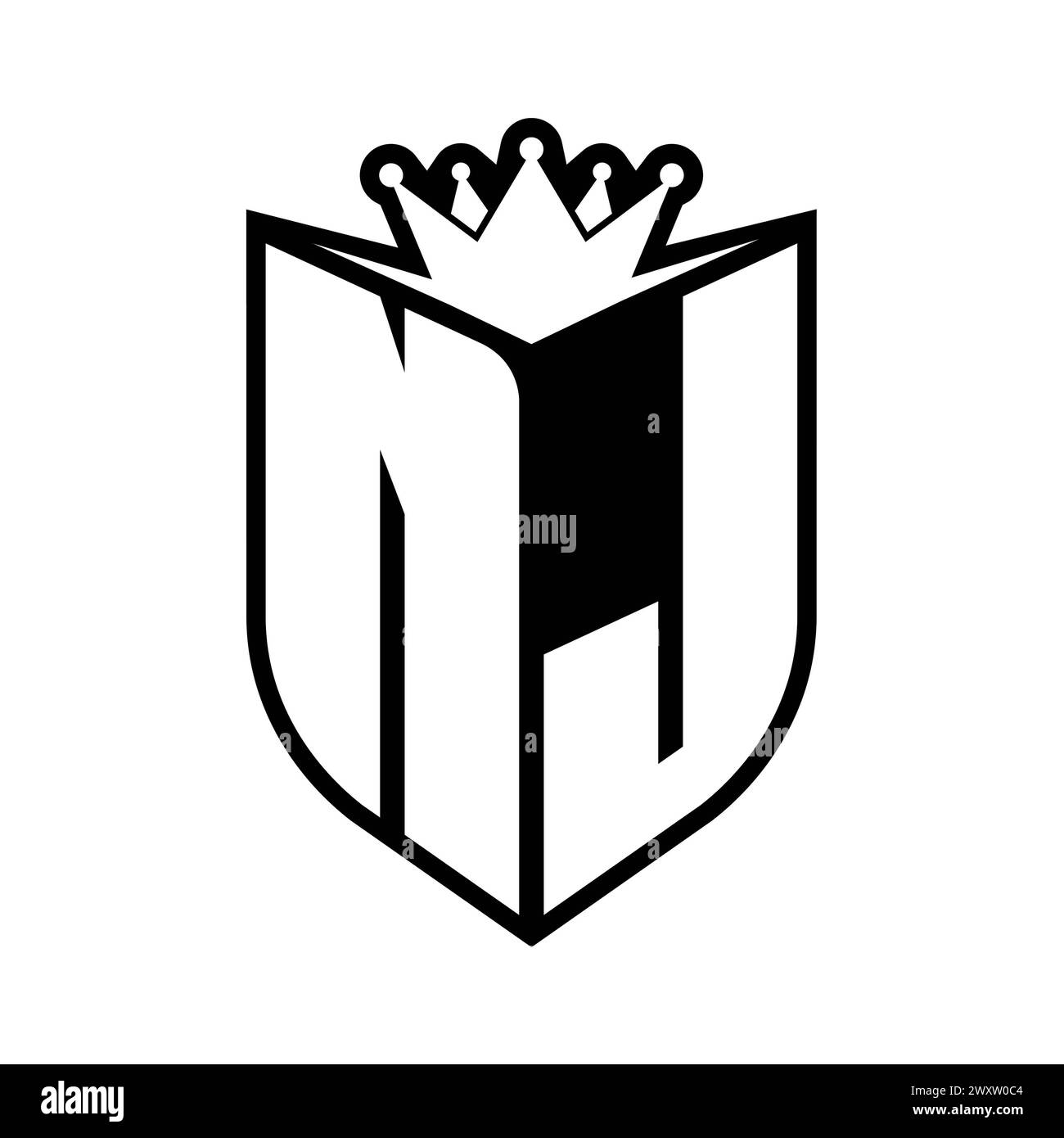 NJ Letter bold monogram with shield shape and sharp crown inside shield ...