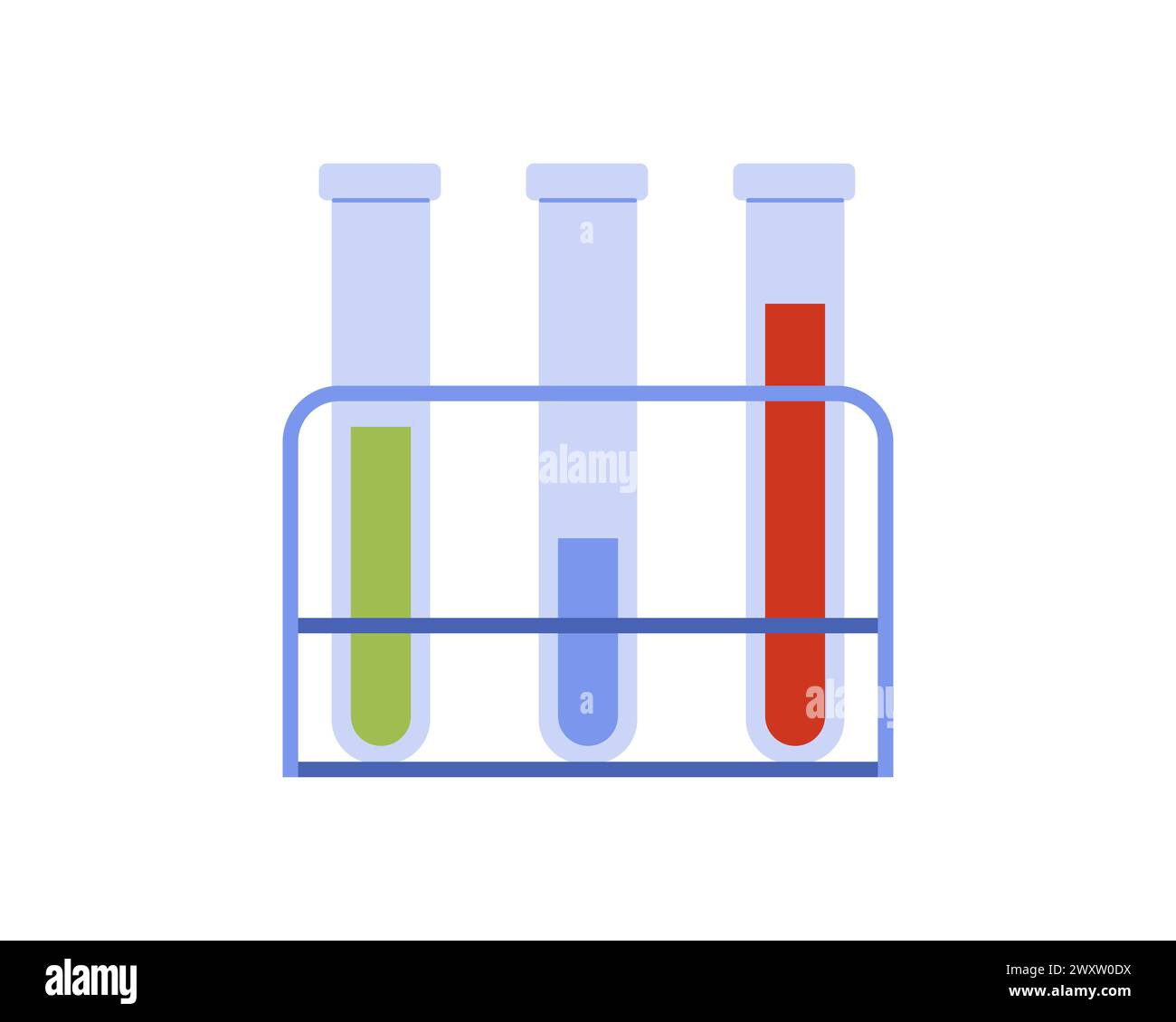 Medical test tubes with samples, blue, flasks with red and green liquid ...