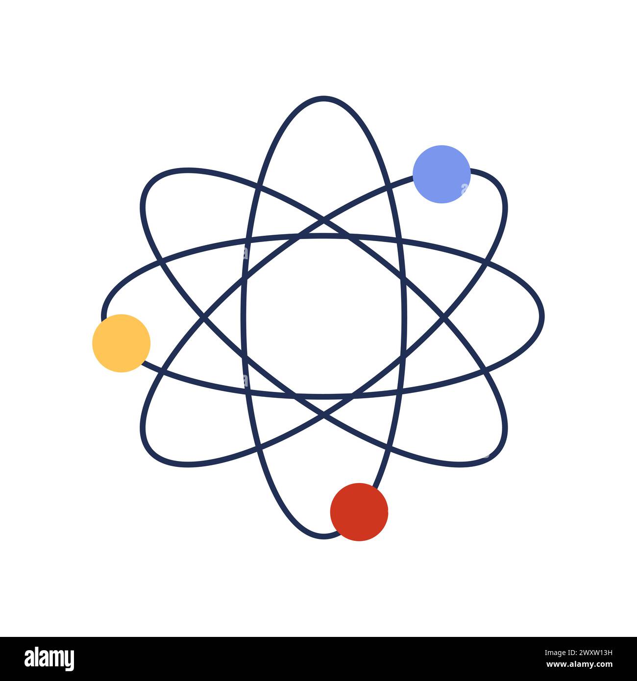 Atom Model Abstract Round Particles Of Different Colors Spin In Orbits