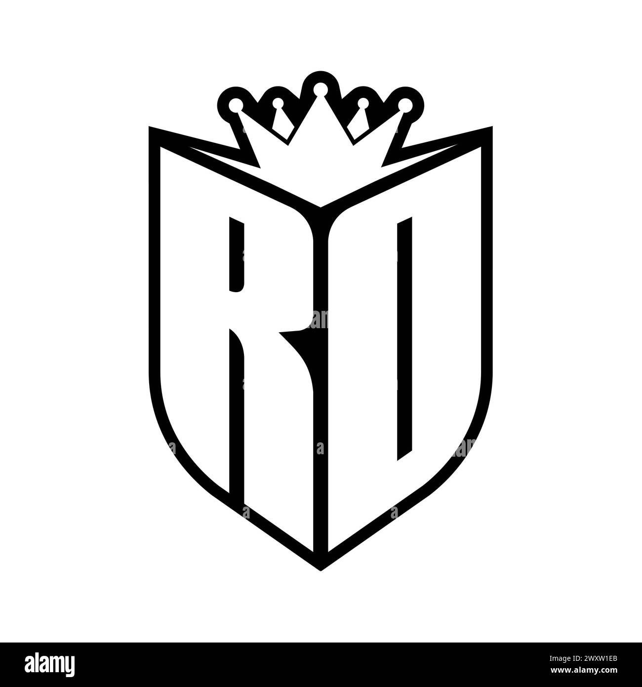 RO Letter bold monogram with shield shape and sharp crown inside shield ...